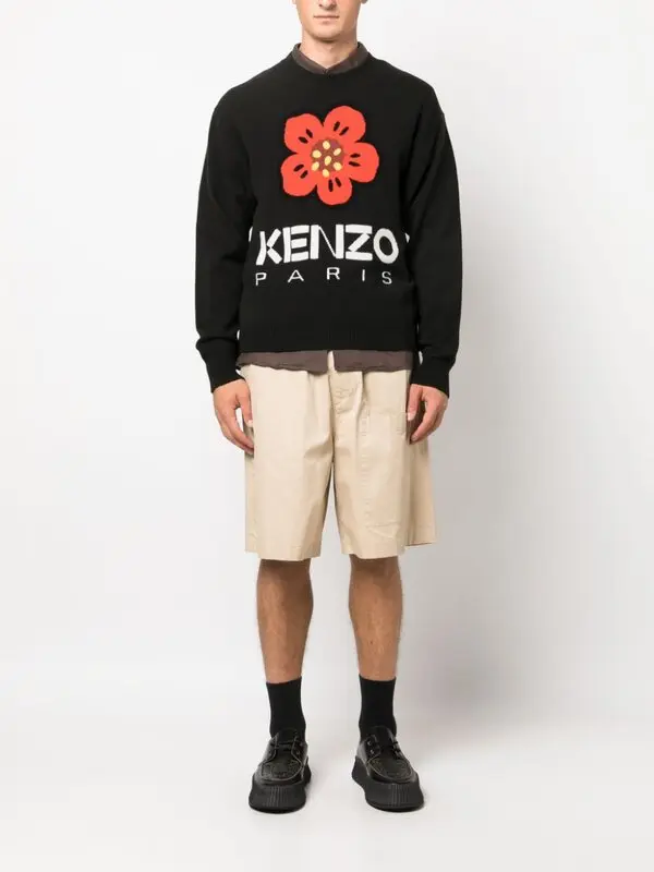 Kenzo Boke Flower-motif Wool Jumper - Black