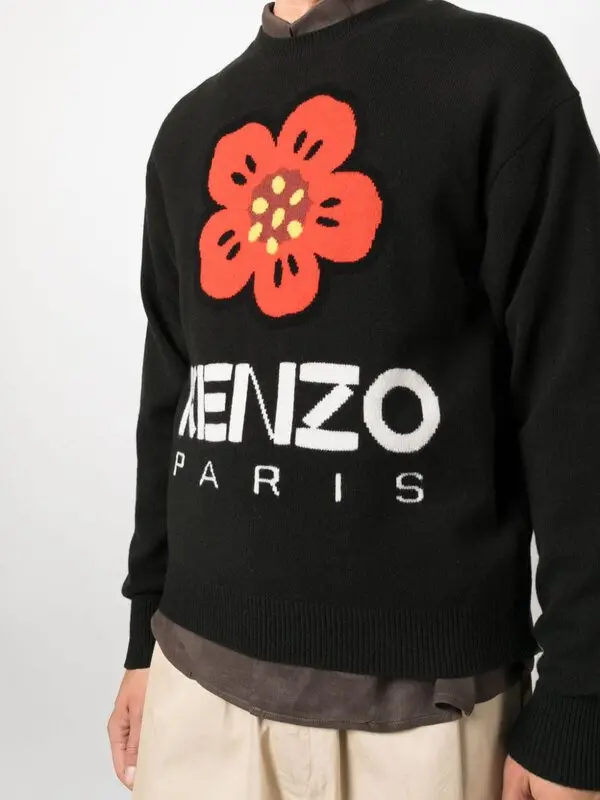 Kenzo Boke Flower-motif Wool Jumper - Black