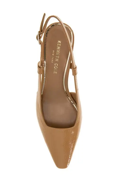 Kenneth Cole Martha Slingback Kitten Heel Pumps Camel Patent
