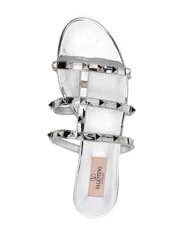 Valentino Garavani Rockstud-embellished Metallic Leather Sandals