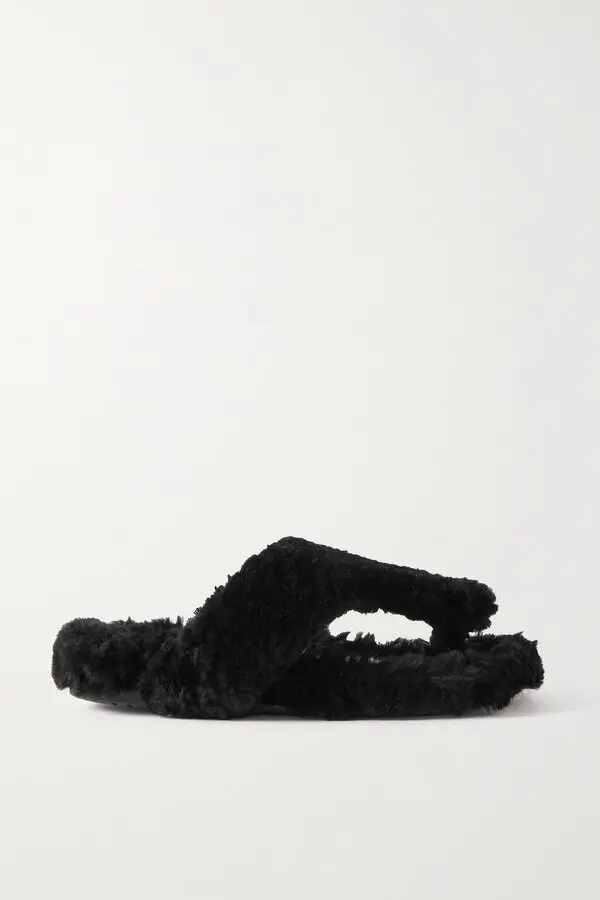 Loewe Shearling Sandals - Black