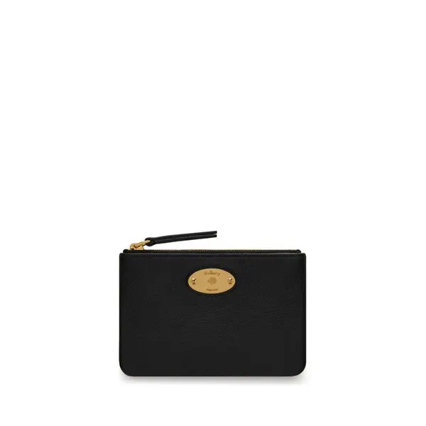 Mulberry Plaque Small Zip Coin Pouch - Black Small Classic Grain