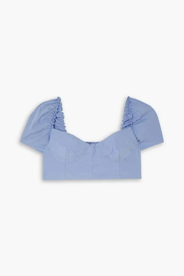 EMPORIO SIRENUSE Kalitha Cropped Cotton-poplin Top - Light Blue