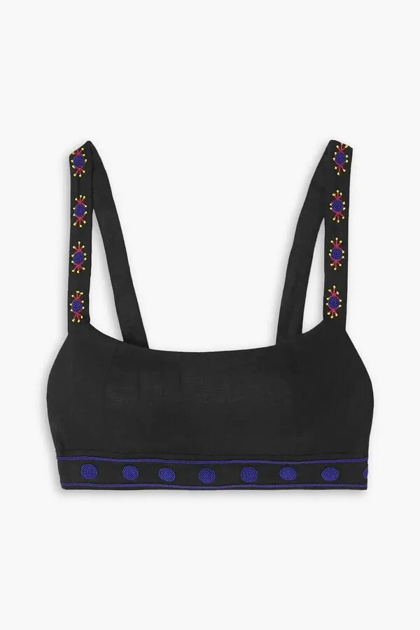 Saloni Lilah Choli Beadembellished Linen Bra Top - Black