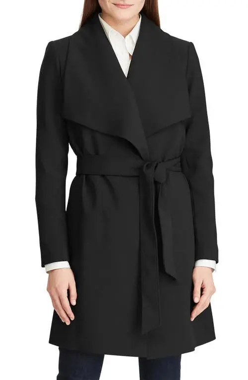 Ralph Lauren Drape Lapel Crepe Belted Coat