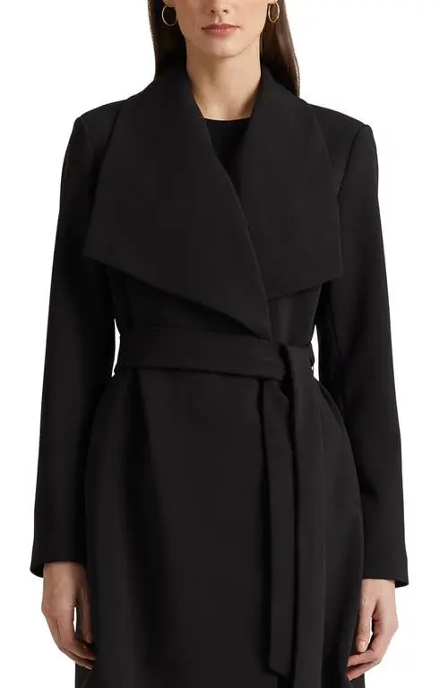 Ralph Lauren Drape Lapel Crepe Belted Coat
