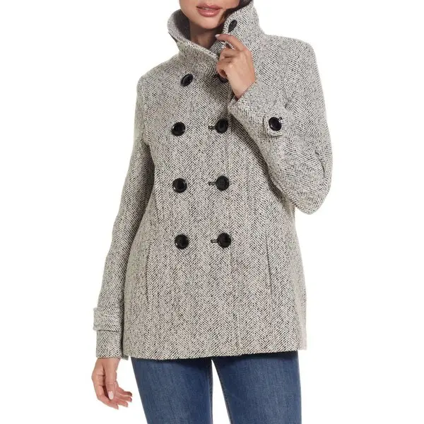 Gallery Double Breasted Pea Coat - Black/white