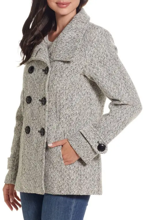 Gallery Double Breasted Pea Coat - Black/white
