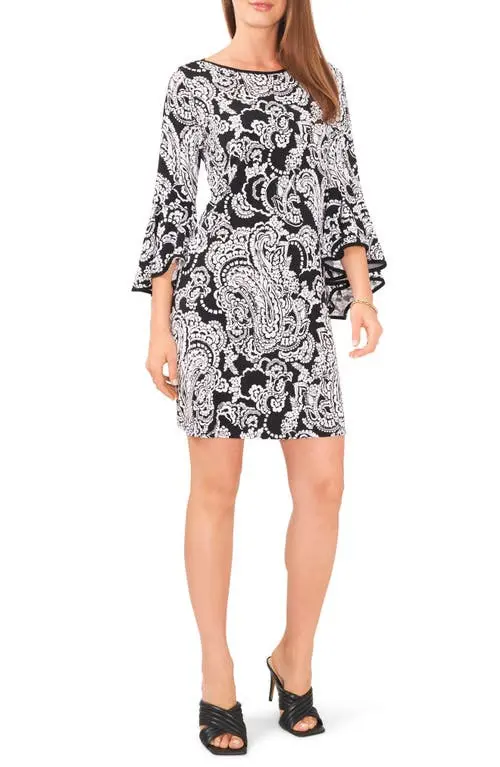 Chaus Bell Sleeve Paisley Print Dress