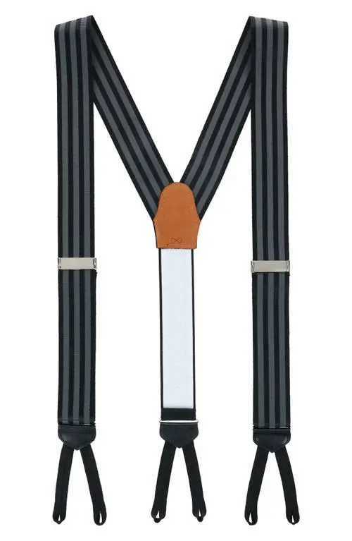 Trafalgar Astaire Grosgrain Stripe Suspenders - Black With Grey Stripe