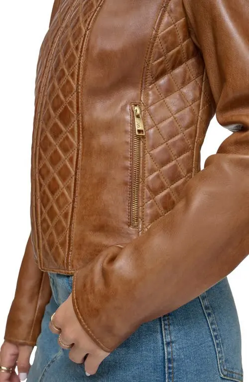 Andrew Marc Quilted Leather Moto Jacket - Cognac