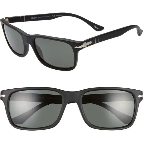 Persol 58mm Rectangle Sunglasses - Black Solid