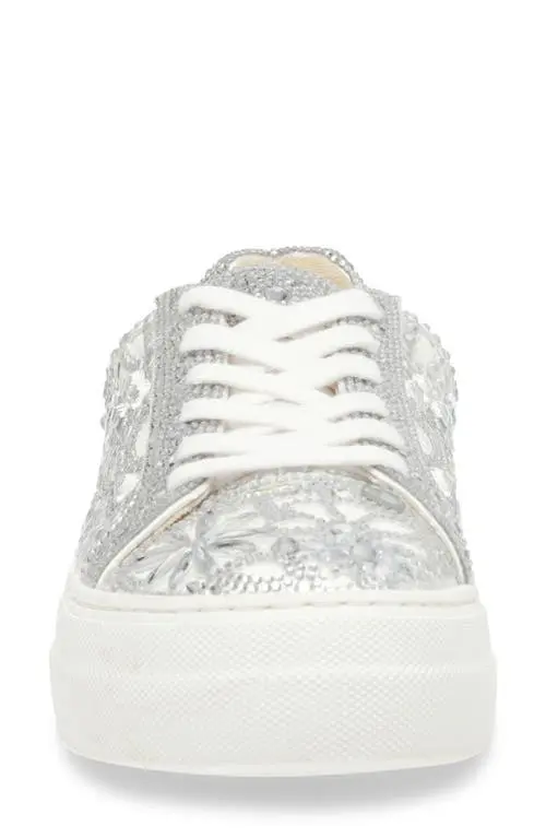 Betsey Johnson Reily Embellished Platform Sneakers - White