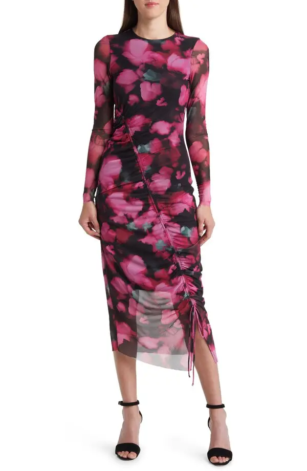 Ted Baker London Lilzaan Floral Ruffle Long Sleeve Body-Con Dress - Pink |  Editorialist