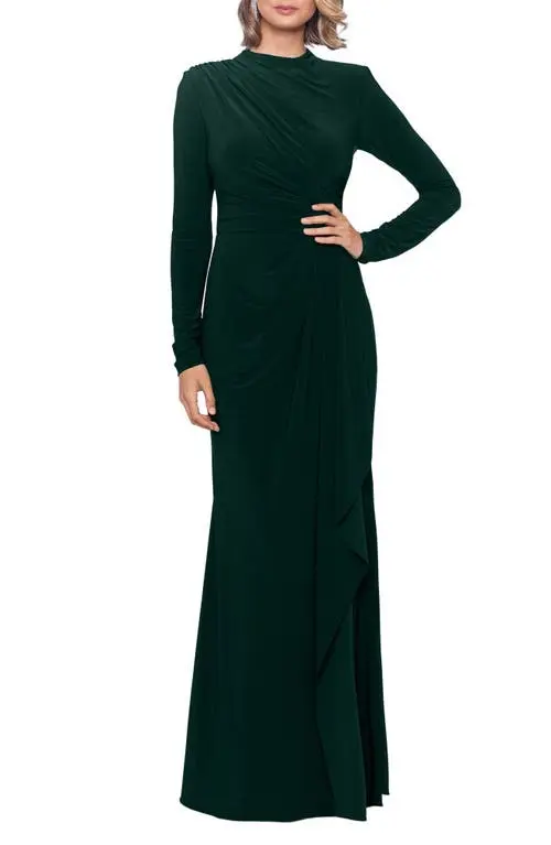 Betsy & Adam Ruffle Long Sleeve Sheath Gown - Forest