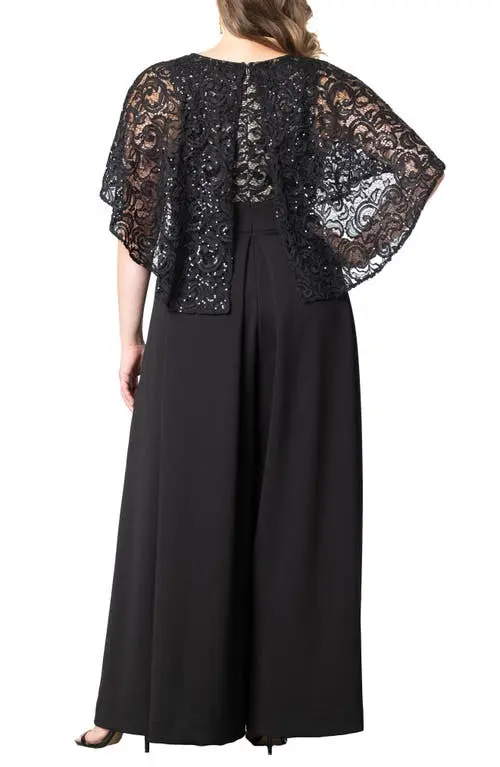 KIYONNA Sequin Lace Cape Jumpsuit
