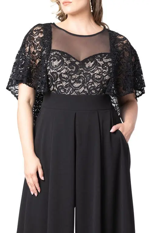 KIYONNA Sequin Lace Cape Jumpsuit