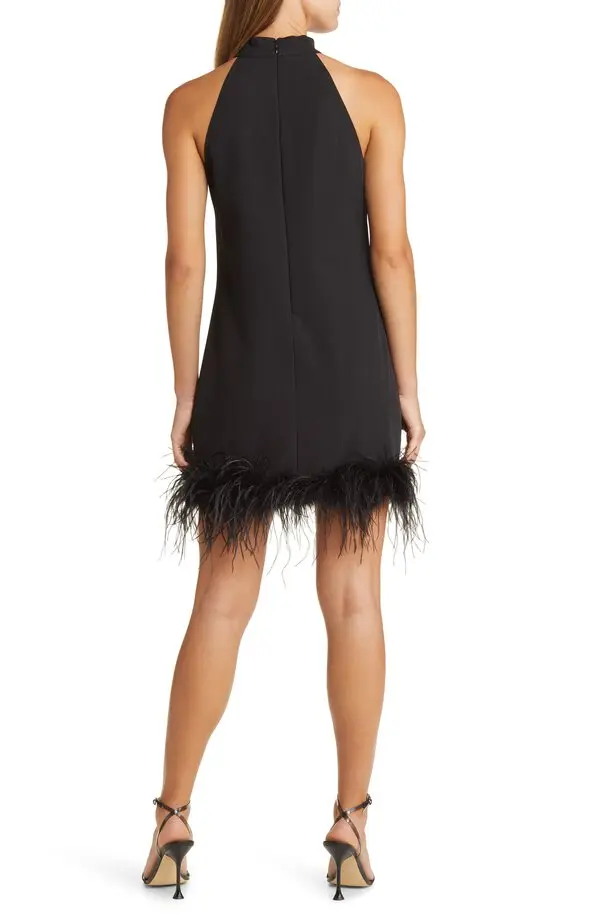 Sam Edelman Halter Neck Feather Trim Cocktail Dress - Black | Editorialist