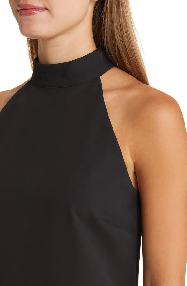 halter neck feather trim cocktail dress Black High Neck Feather Trim Dress