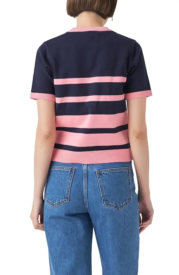 English Factory Stripe Short Sleeve Sweater