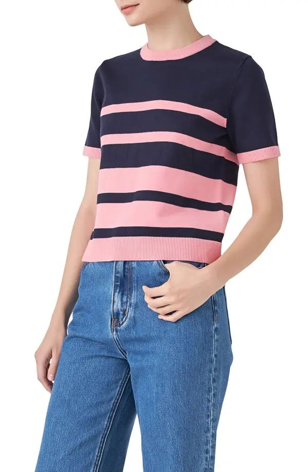 English Factory Stripe Short Sleeve Sweater