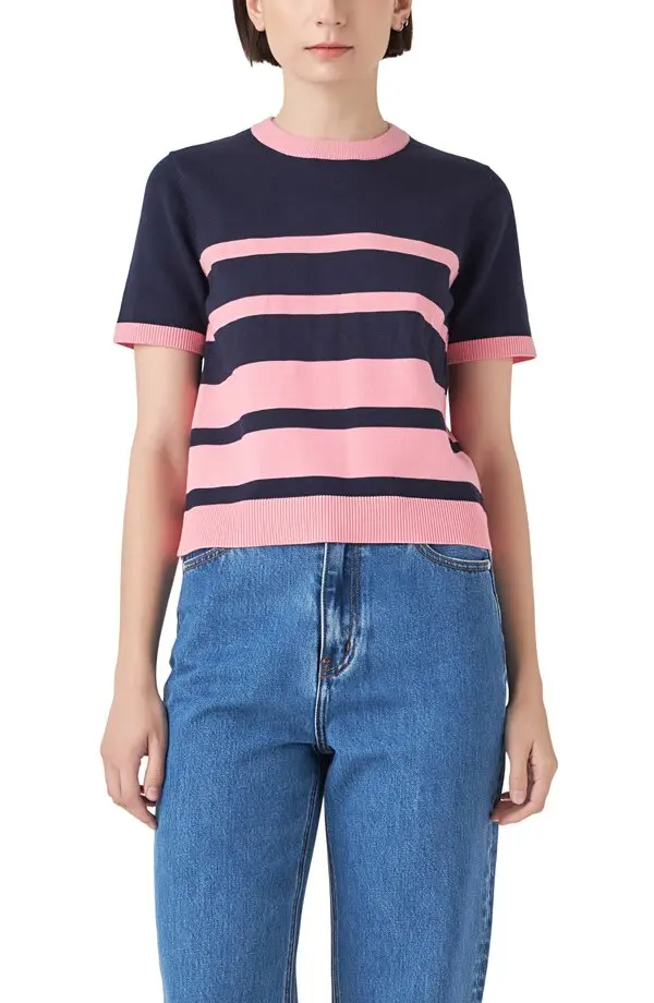 English Factory Stripe Short Sleeve Sweater