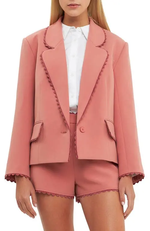 English Factory Rickrack Edge One-button Blazer - Dusty Rose