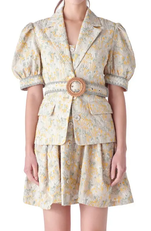 English Factory Floral Embroidered Blazer - Tan Multi