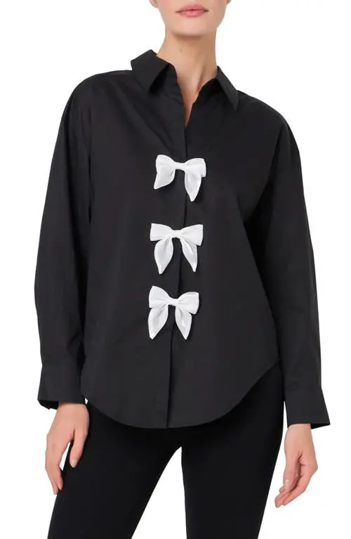 English Factory Bow Poplin Button-up Shirt - Black