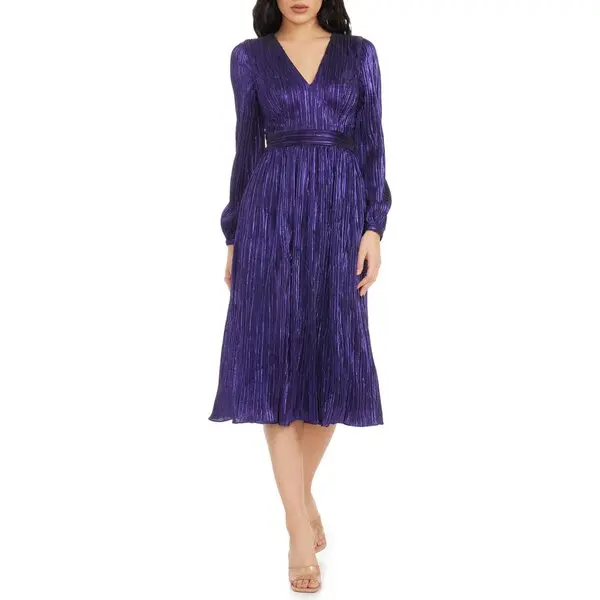 strapless open back dress Eterna | Blue | Gray | Purple | Oversized | Loose | Gradient | Pleated | Long | Dress | %100 Polyester main image 1