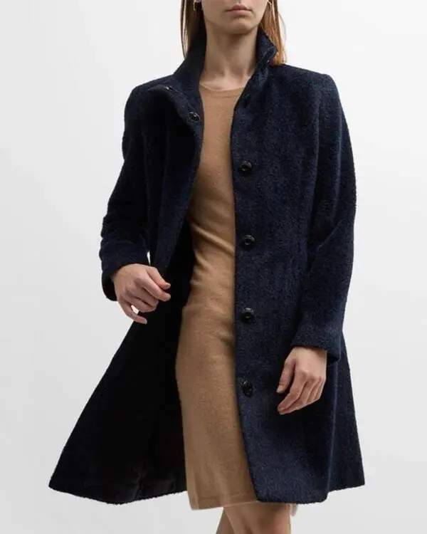 Sofia Cashmere Alpaca Snap Button Coat - Navy