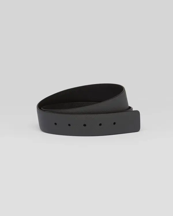 Prada Reversible Saffiano Leather Belt Strap - Anthracite Gray/black