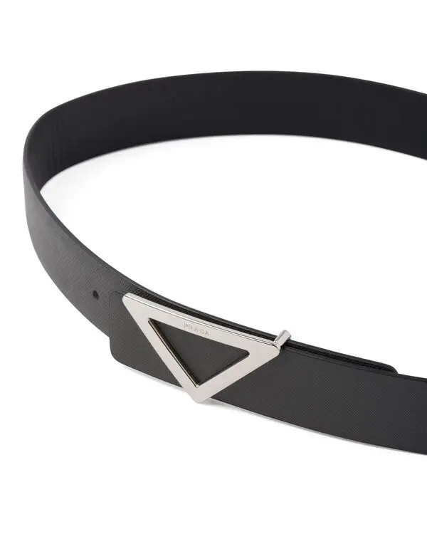 Prada Reversible Saffiano Leather Belt Strap - Grey