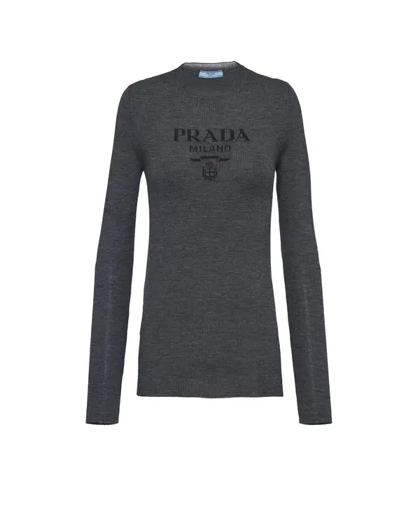 Prada Superfine Wool Crew-neck Sweater - Grey