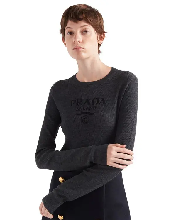 Prada Superfine Wool Crew-neck Sweater - Grey
