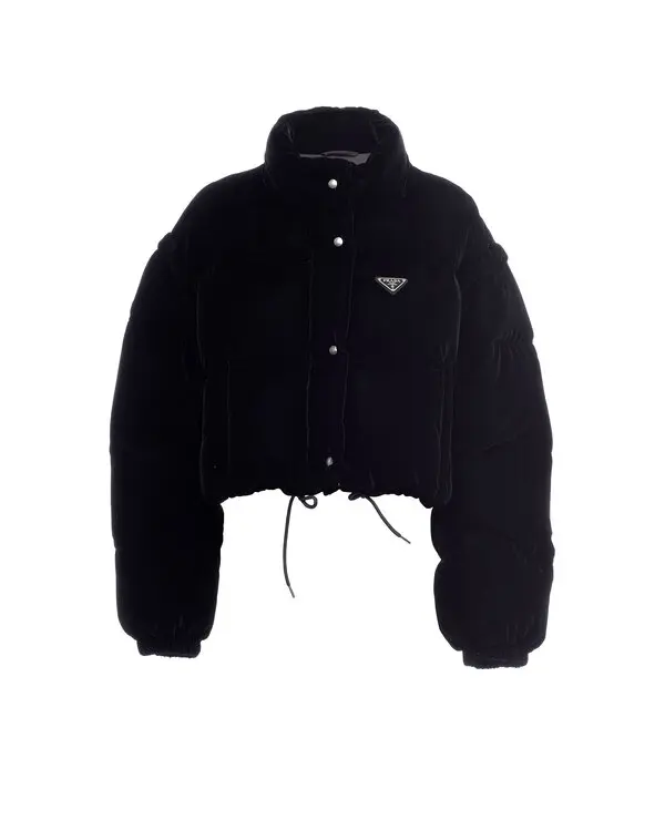 Prada Convertible Cropped Velvet Down Jacket - Black
