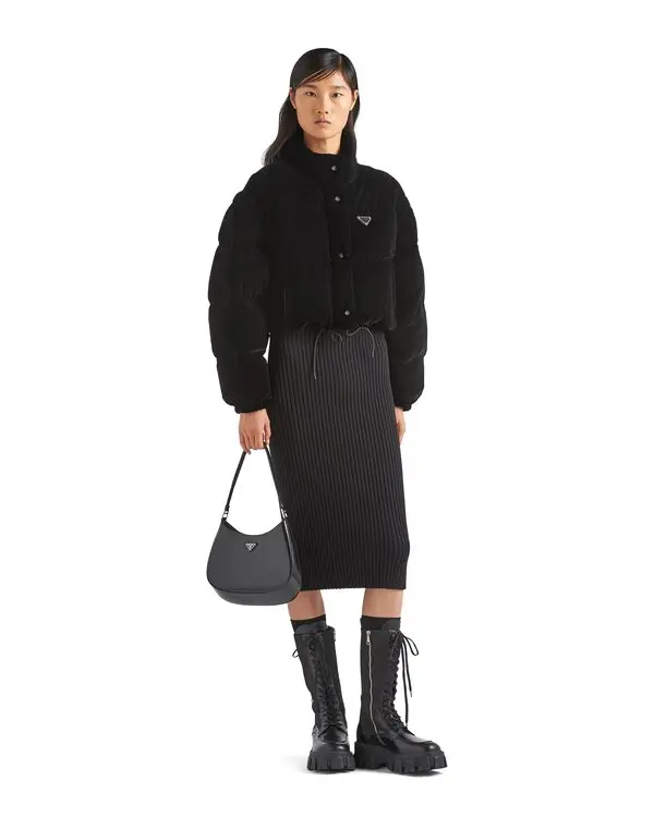 Prada Convertible Cropped Velvet Down Jacket - Black