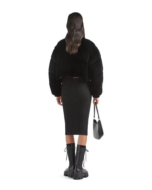 Prada Convertible Cropped Velvet Down Jacket - Black