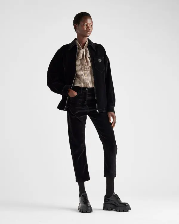 Prada Velvet Denim Blouson Jacket - Black | Editorialist