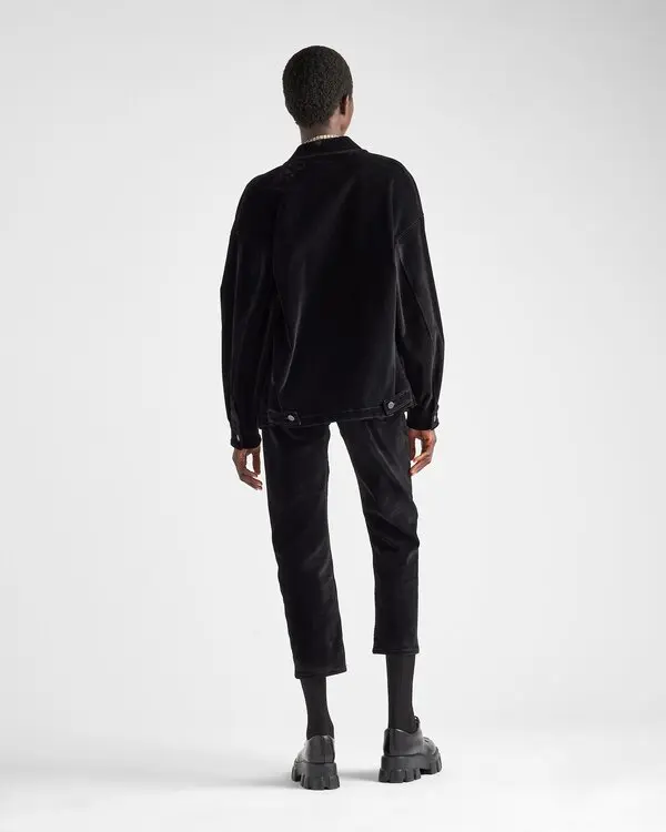 Prada Velvet Denim Blouson Jacket - Black | Editorialist
