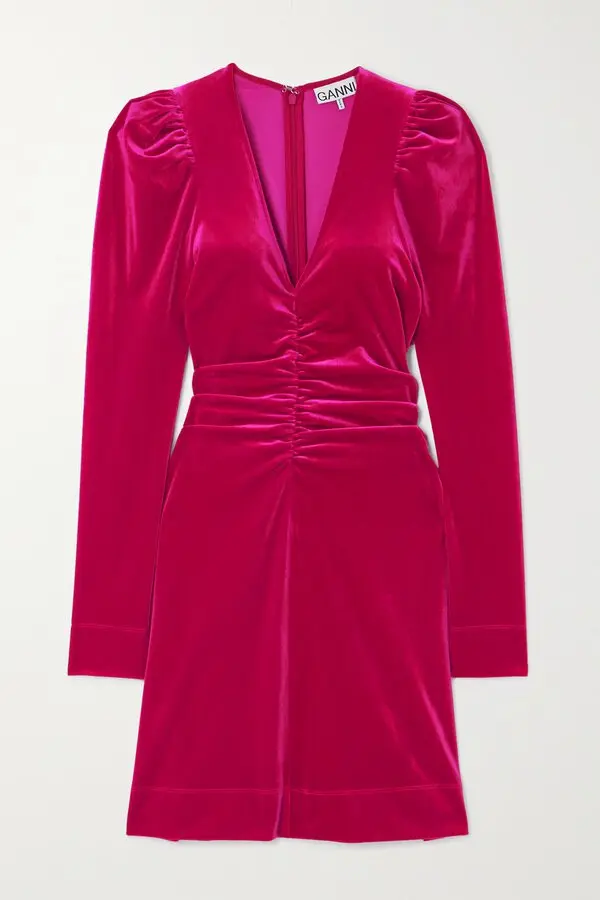 Ganni Ruched Stretch Recycled-Velvet Mini Dress In Pink - 60% Off |  Editorialist