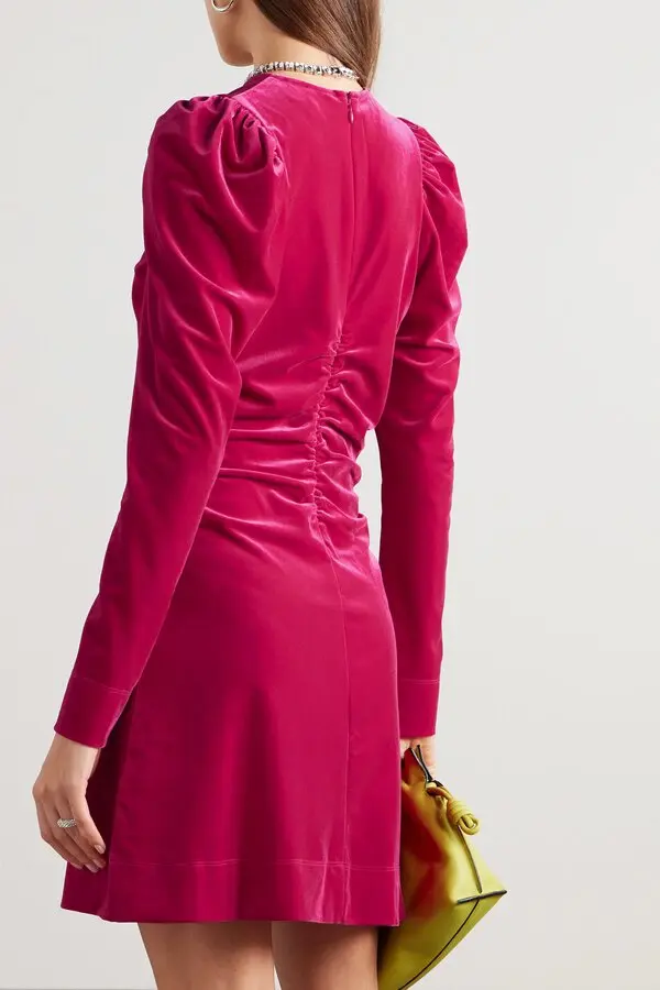 ganni red velvet dress Ruched velvet midi dress - red
