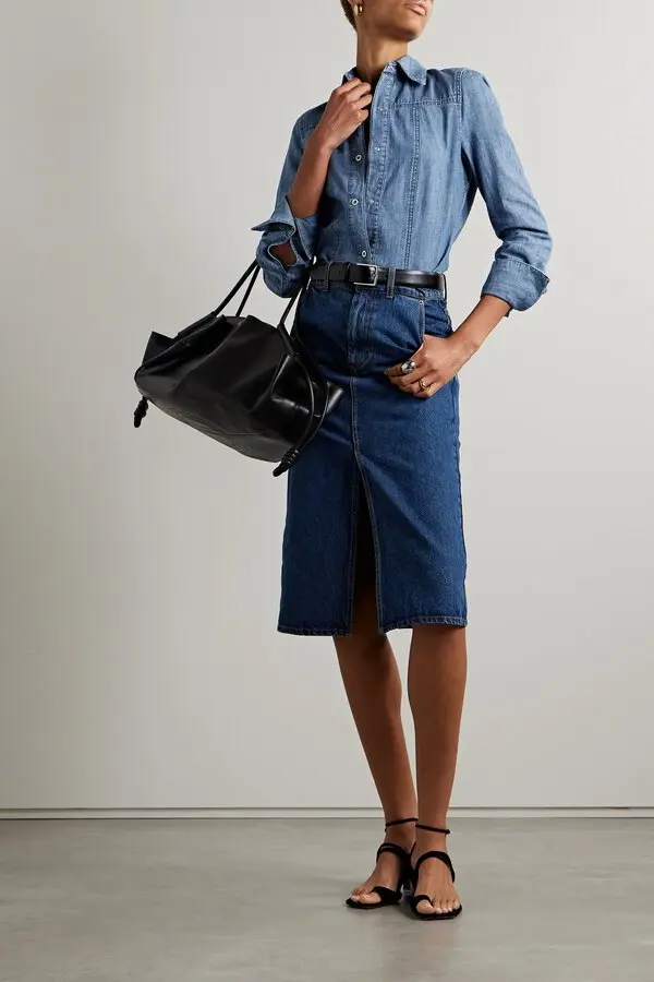 Another Tomorrow Net Sustain Organic Cotton-chambray Shirt