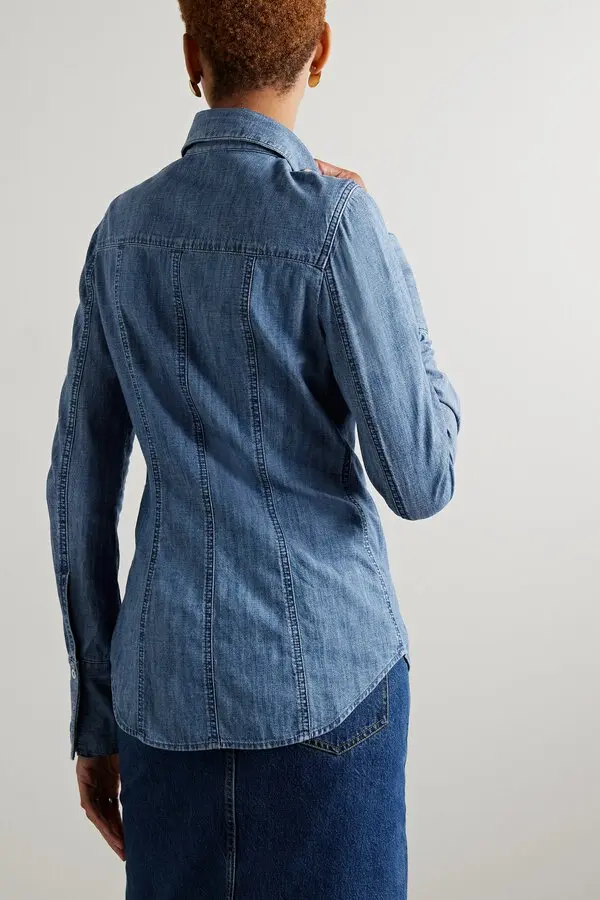Another Tomorrow Net Sustain Organic Cotton-chambray Shirt