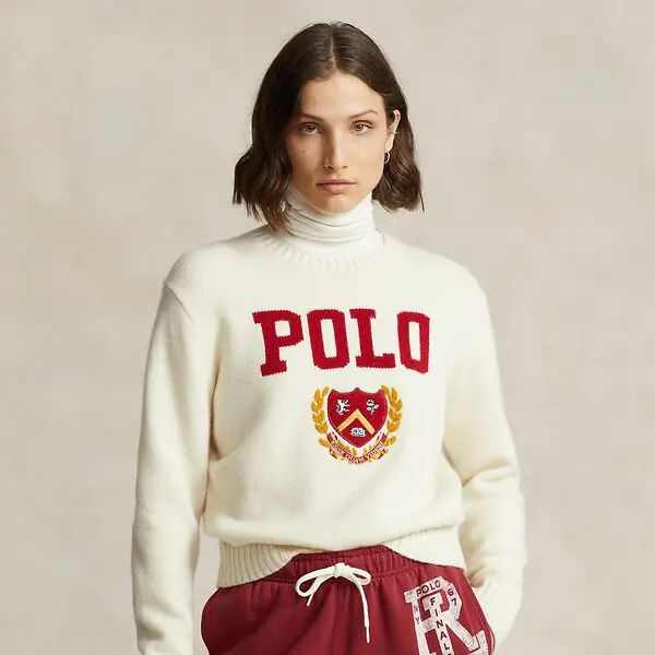 Ralph Lauren Logo & Crest Wool Crewneck Sweater