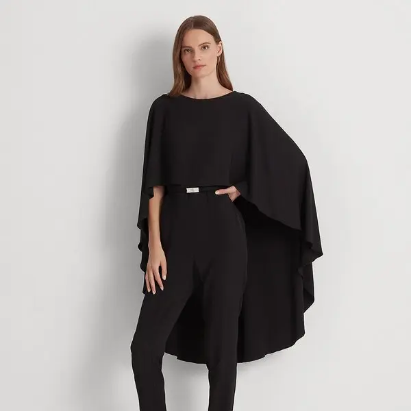 Ralph Lauren Belted Cape Georgette Jumpsuit - Black