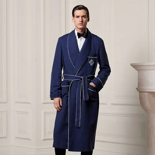 Ralph Lauren Monogram Silk Twill Robe - Navy