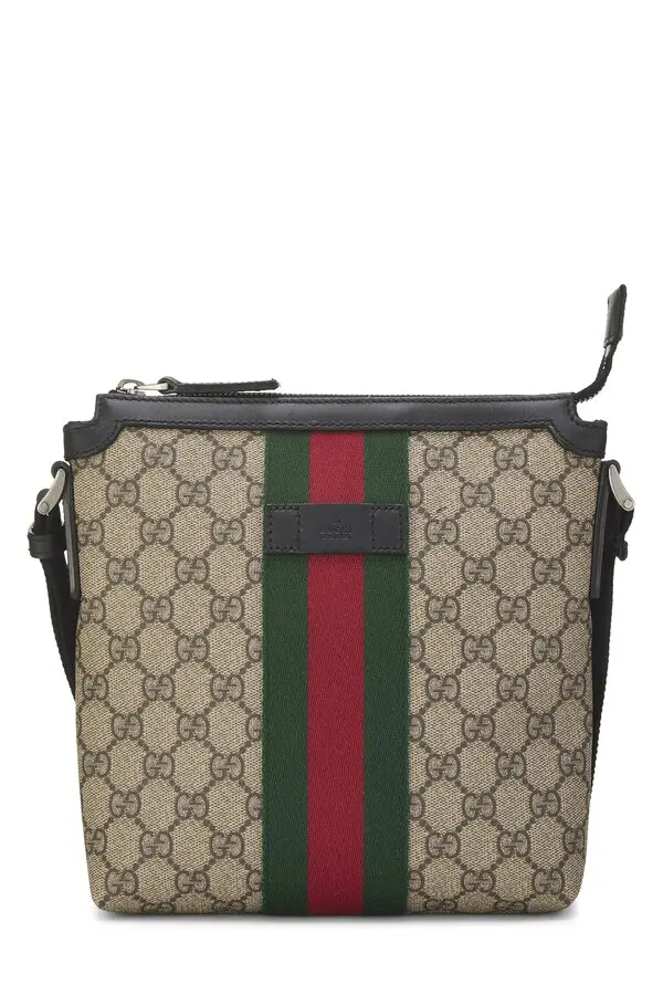 Gucci Gg Supreme Canvas Web Flat Messenger Bag - Black