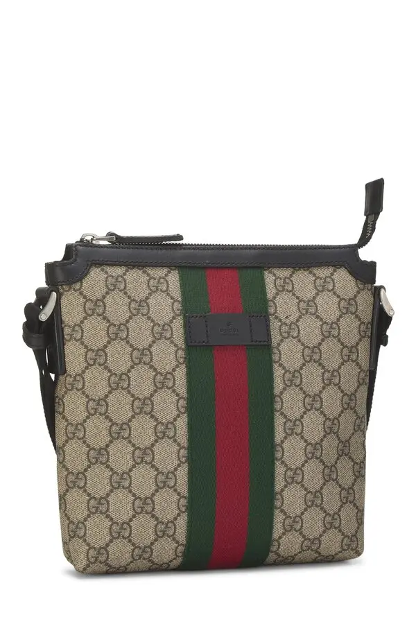 Gucci Gg Supreme Canvas Web Flat Messenger Bag - Black