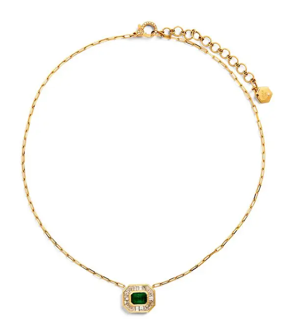 Shay Deco Emerald And Diamond Necklace - Gold